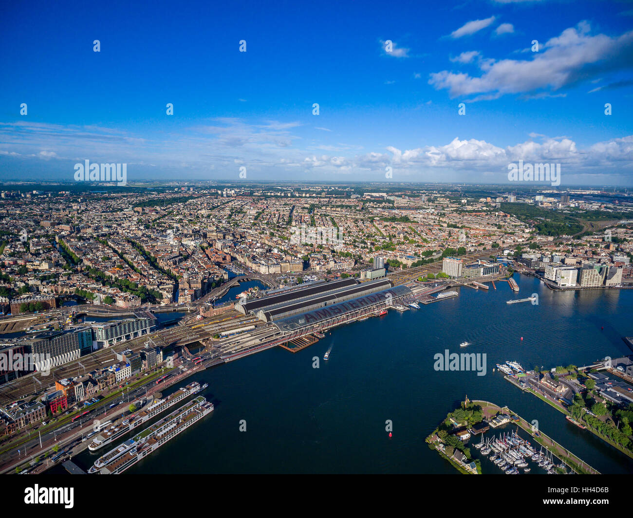City aerial view over Amsterdam, The Netherlands. View from the bird's ...
