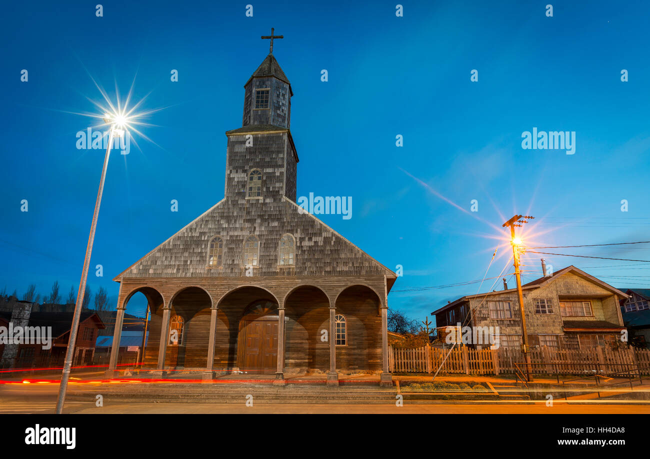 Big island of Chiloé. The lakes, Chile. Achao city. churches of chiloe ...
