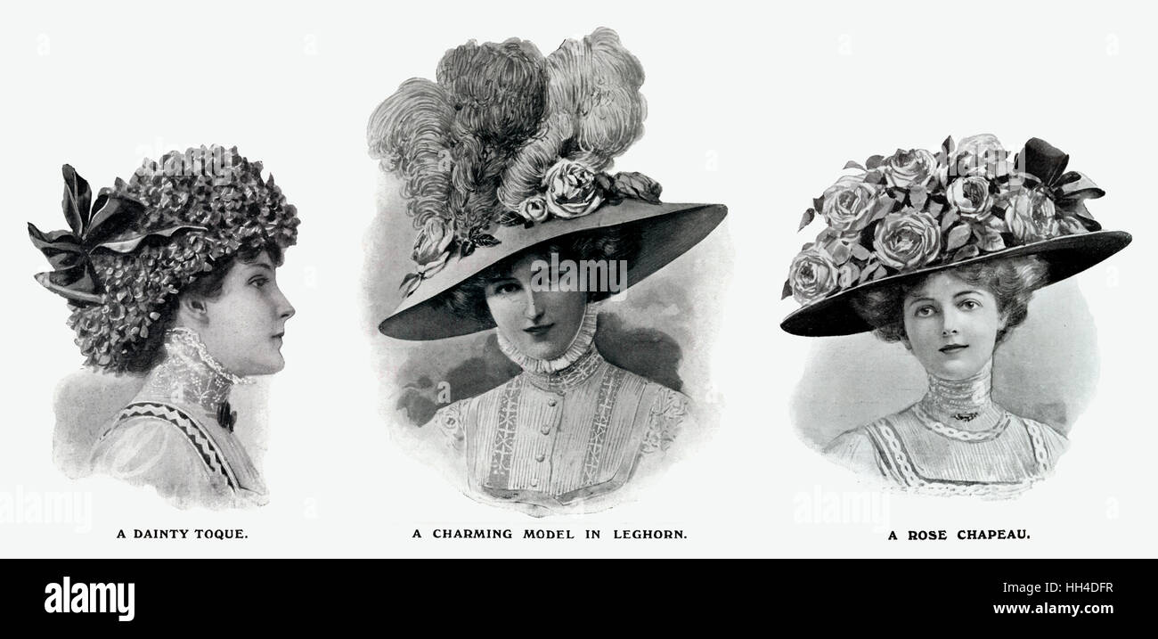 Edwardian hats using floral decorations 1909 Stock Photo - Alamy