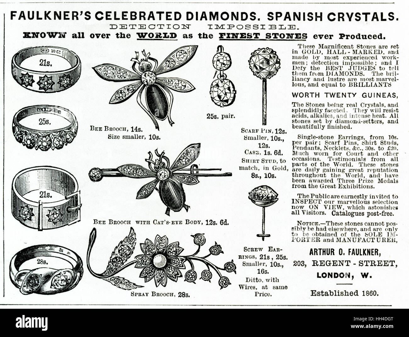 Advert for Faulker's novelty jewellery 1886 Stock Photo - Alamy