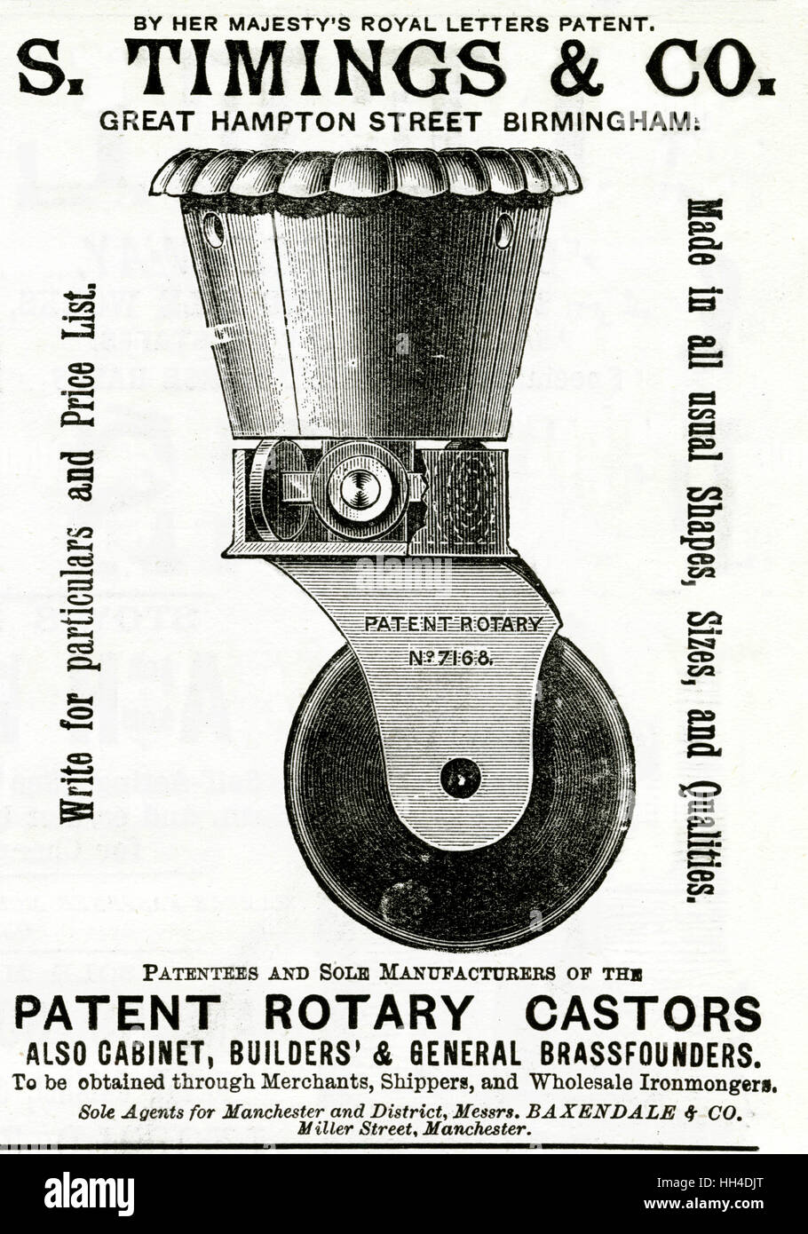 Advert for S.Timings & Co. patent rotary castors 1888 Stock Photo - Alamy