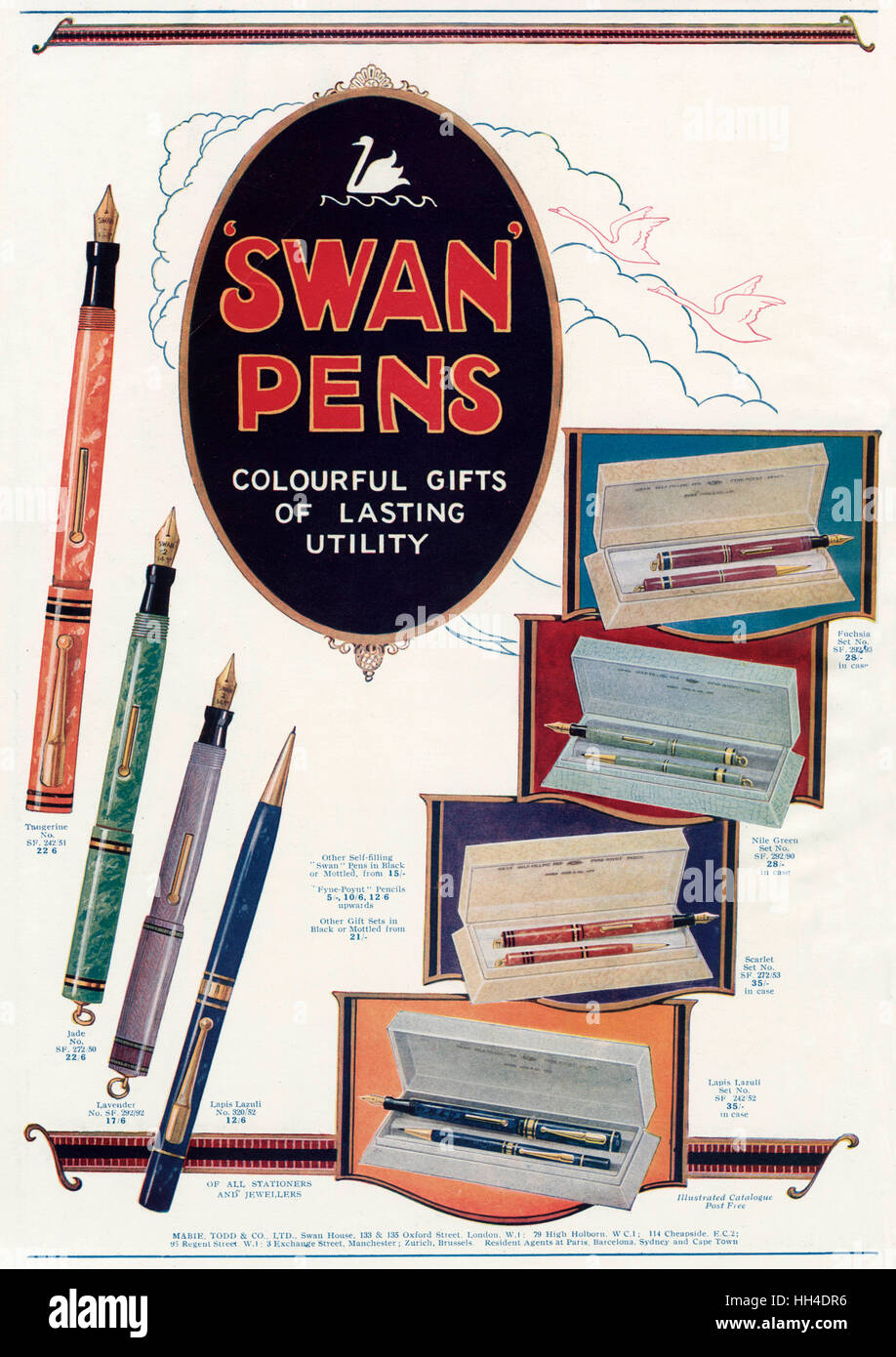 Advert for Swan pens 1928 Stock Photo - Alamy