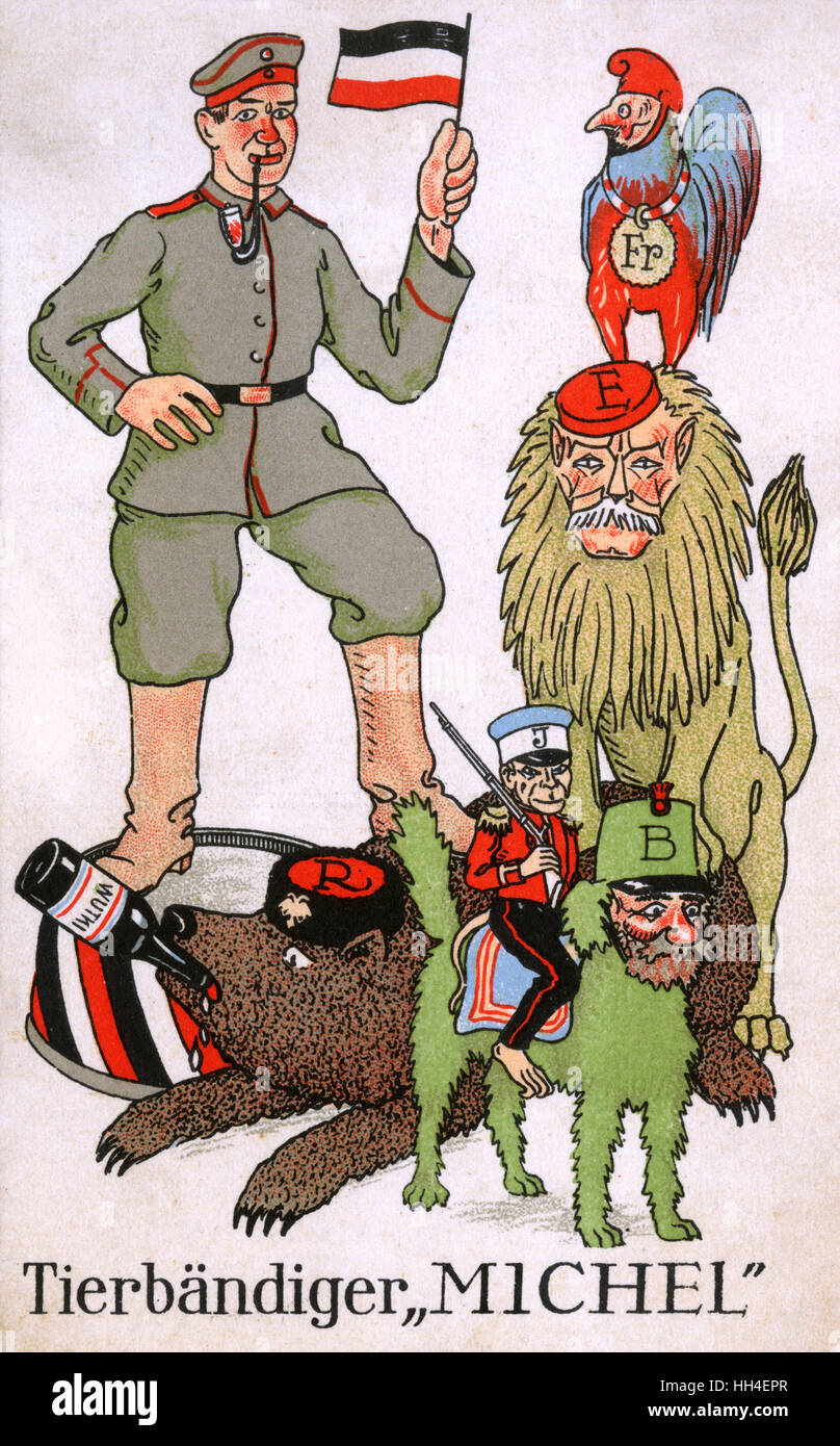 WW1 - German Propaganda - 'Taming' the Allied animals Stock Photo - Alamy