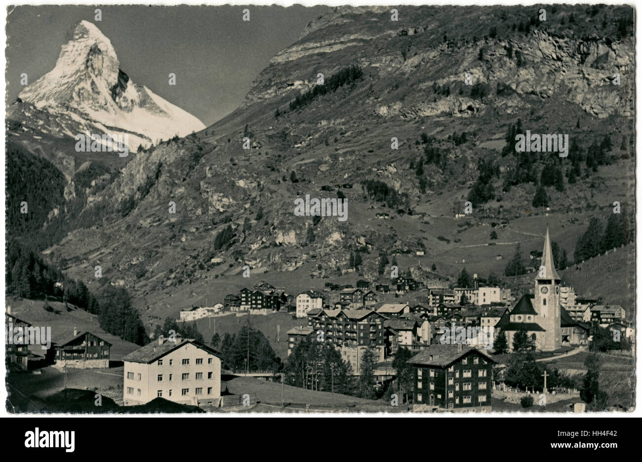 Zermatt, Switzerland - Panoramic view with Matterhorn Stock Photo - Alamy