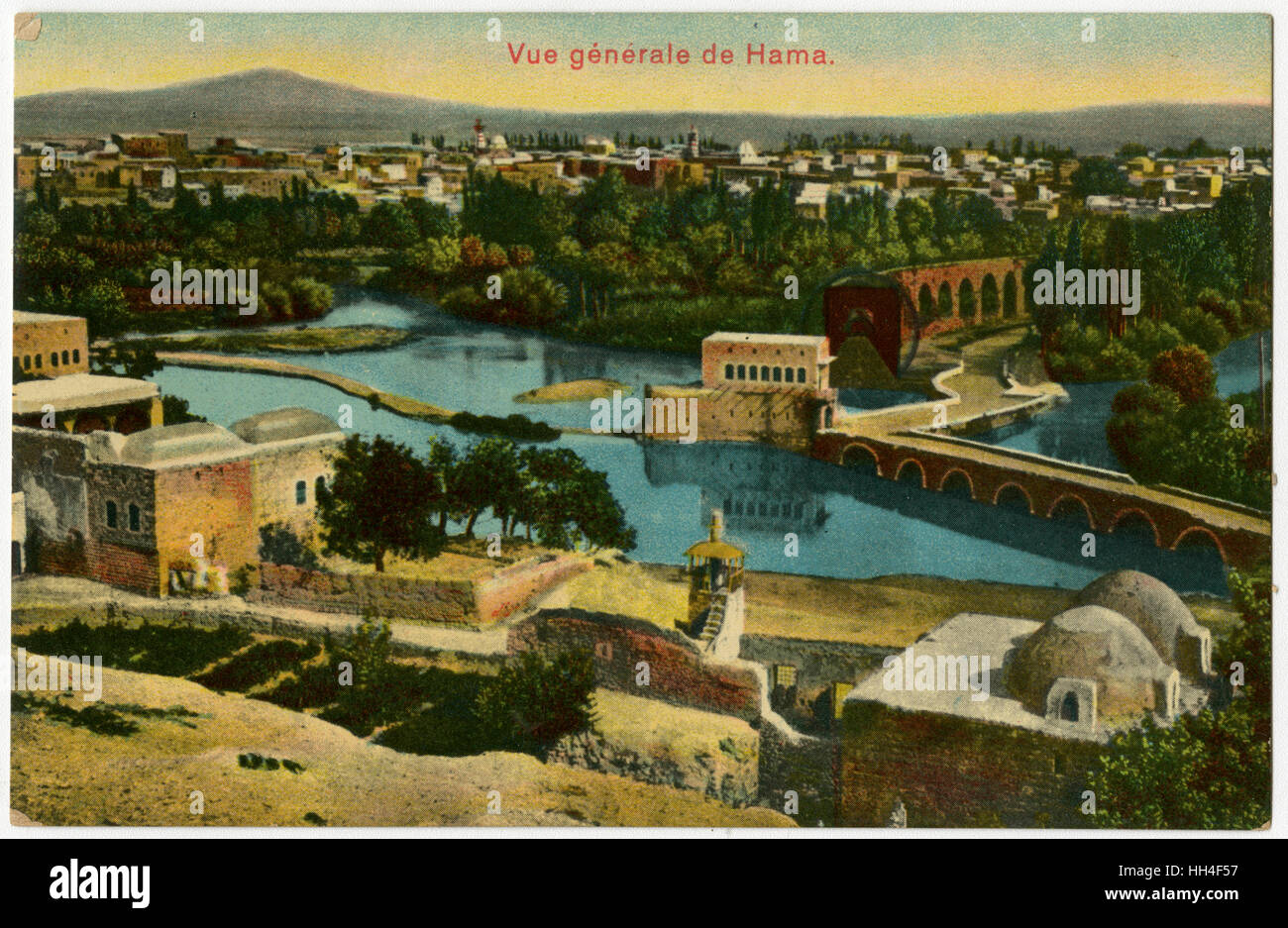 Hama, Syria, Bridge over Orontes River and Giant Waterwheels Stock ...