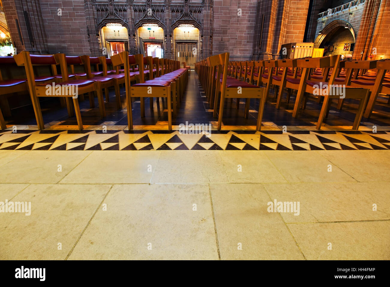 Rows of empty chairs inside Liverpool Anglican Cathedral Stock Photo ...