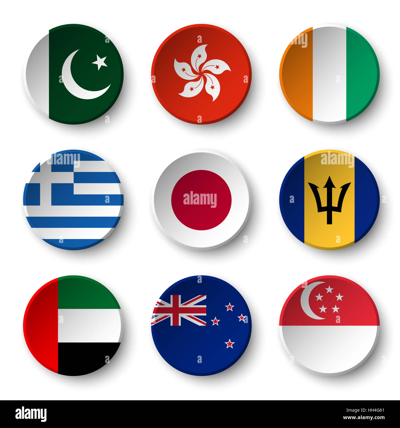 Set of world flags round badges ( Pakistan . Hong kong . Ivory Coast ...