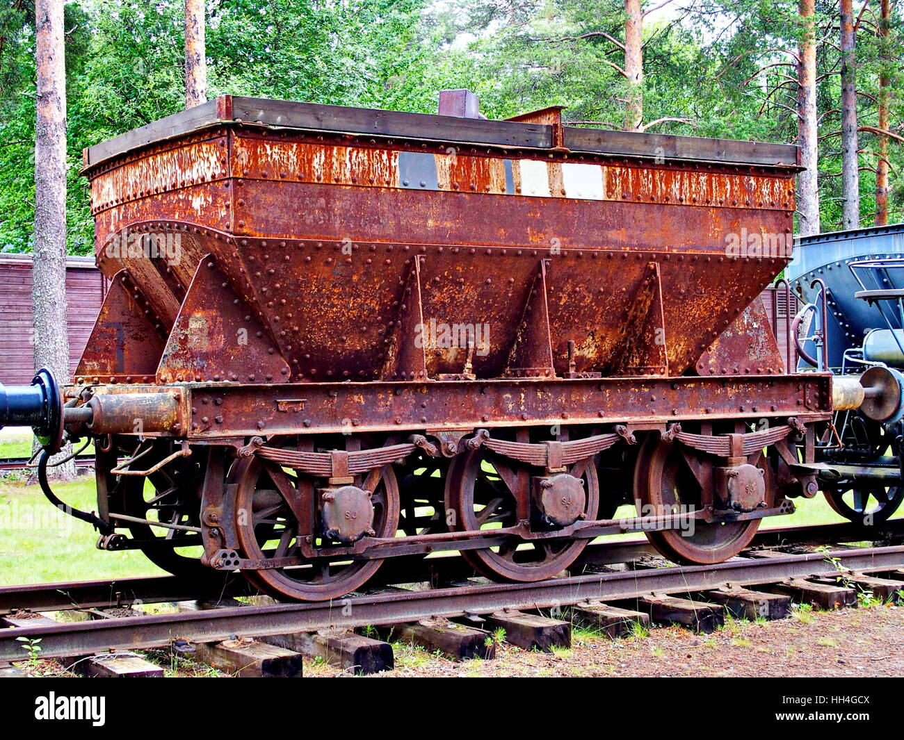 Old rusty railway truck used to transport ore from the mine to the ...