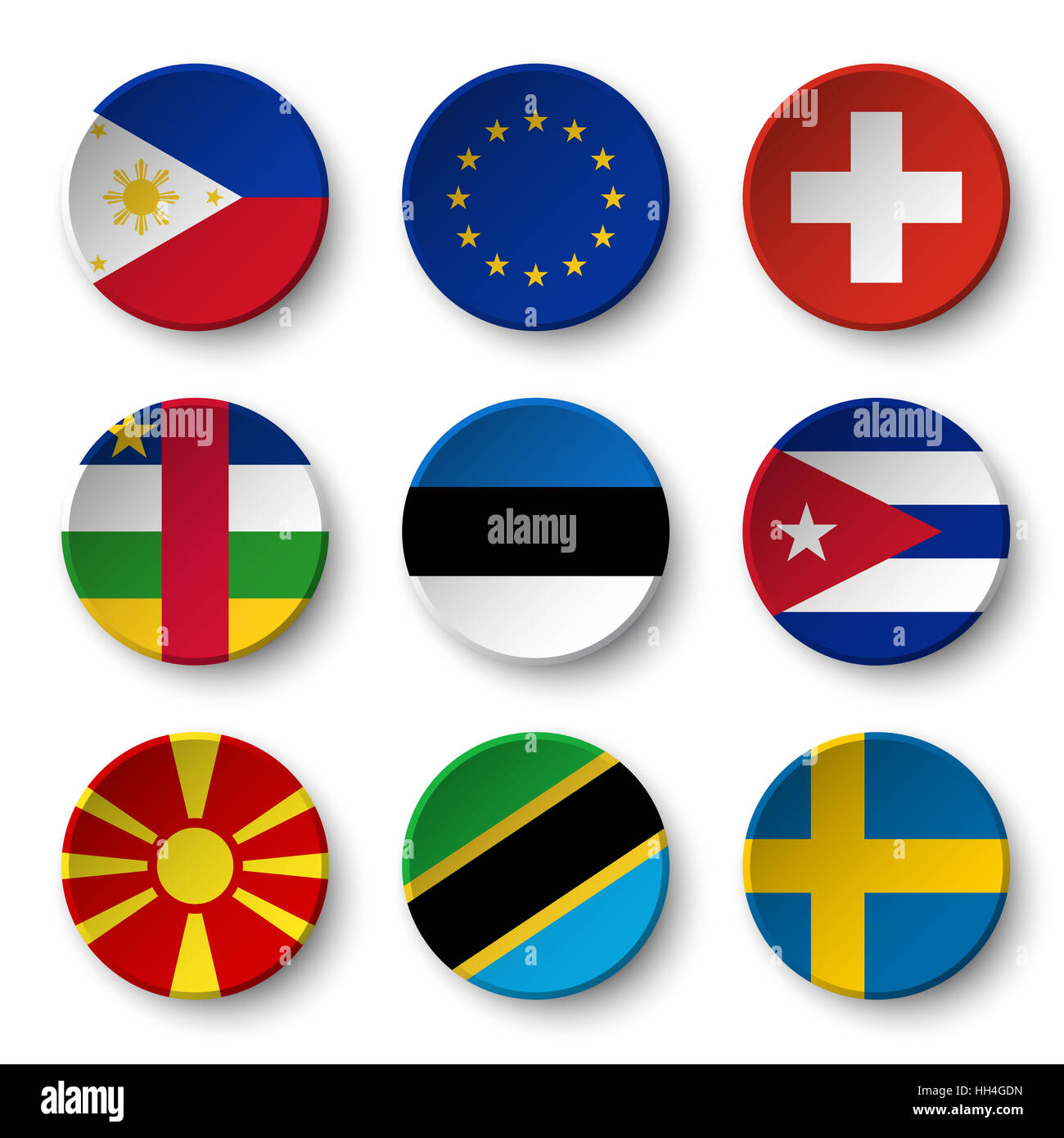 Set of world flags round badges ( Philippines . European union (EU ...