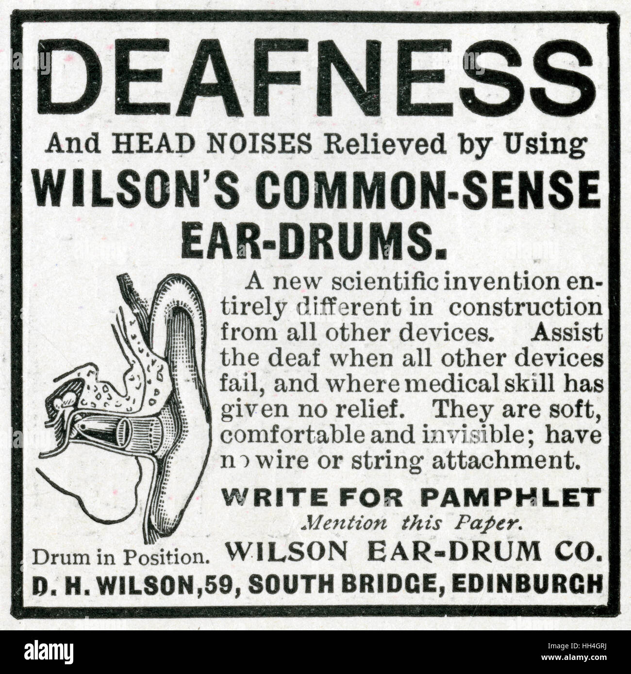 Advert for D. H Wilson's deafness 1902 Stock Photo - Alamy