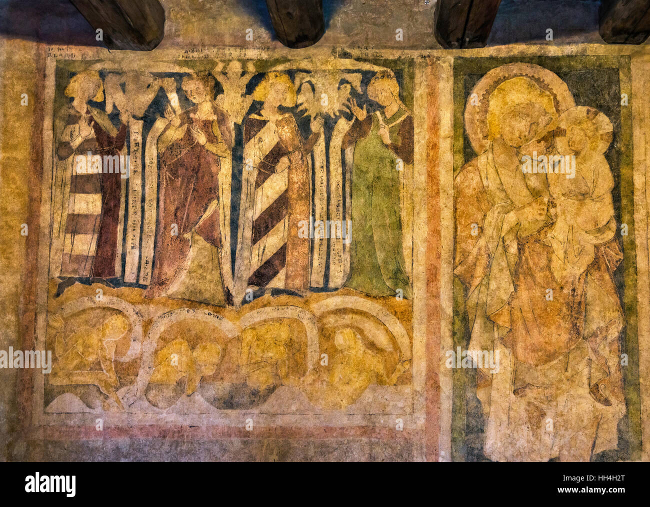 Wall paintings, 14th century, St Christopher carrying child Jesus and ...