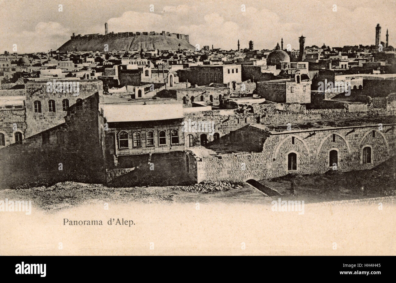 Panoramic view of Aleppo, Syria - view toward the Citadel Stock Photo ...