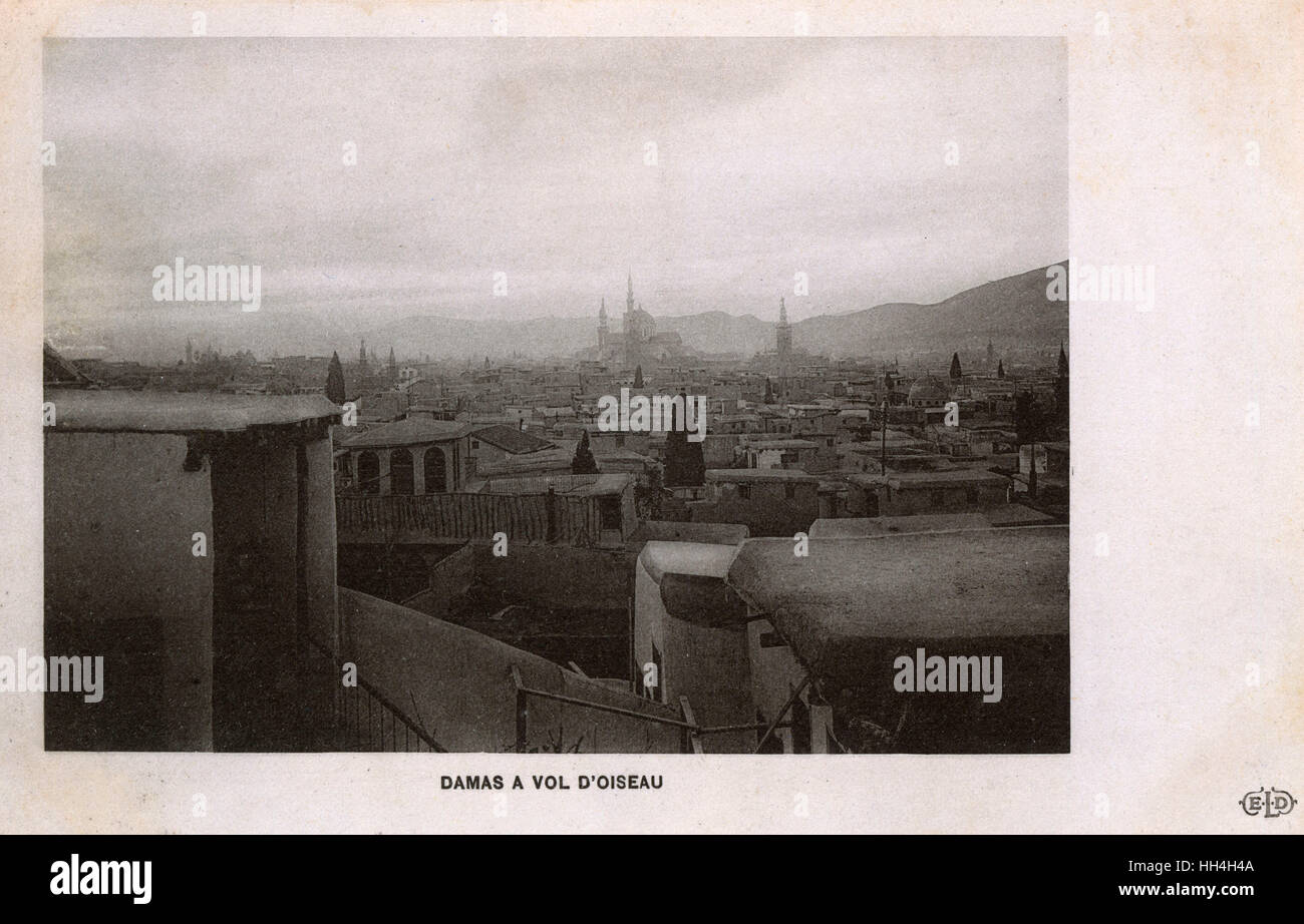 Damascus, Syria - 'Bird's eye' panoramic View - misty light Stock Photo ...