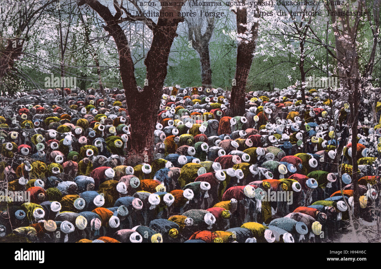 Turkmenistan - Muslims pray outdoors after a storm - Friday Stock Photo ...