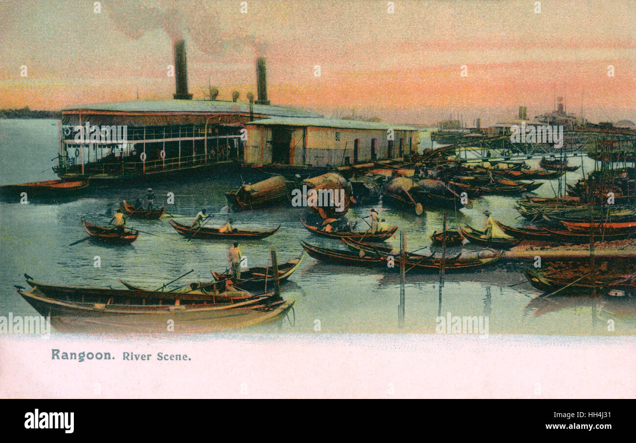 River scene with boats, Rangoon, Burma Stock Photo - Alamy