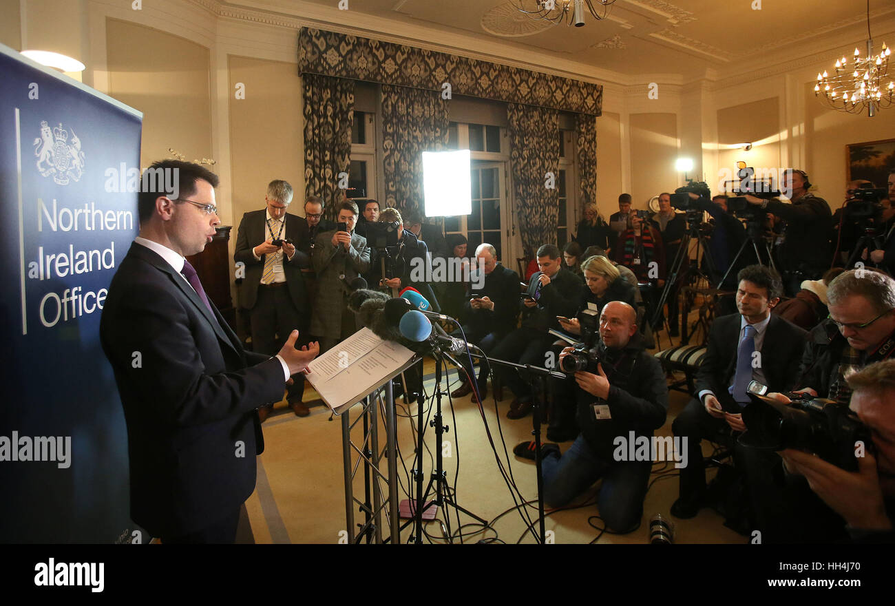 Northern Ireland Secretary James Brokenshire speaking in Stormont House ...