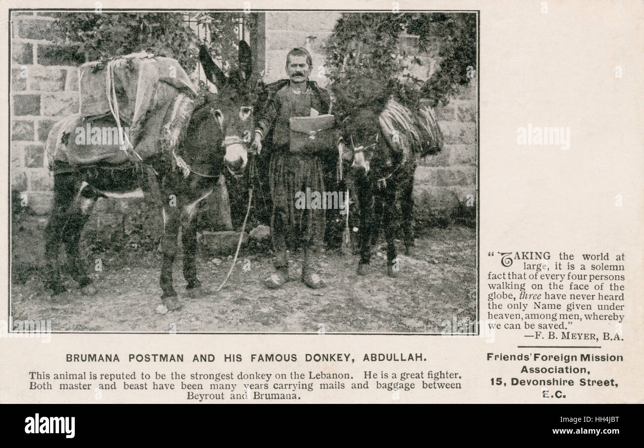 Postman from Brummana with his donkey Abdullah Stock Photo - Alamy