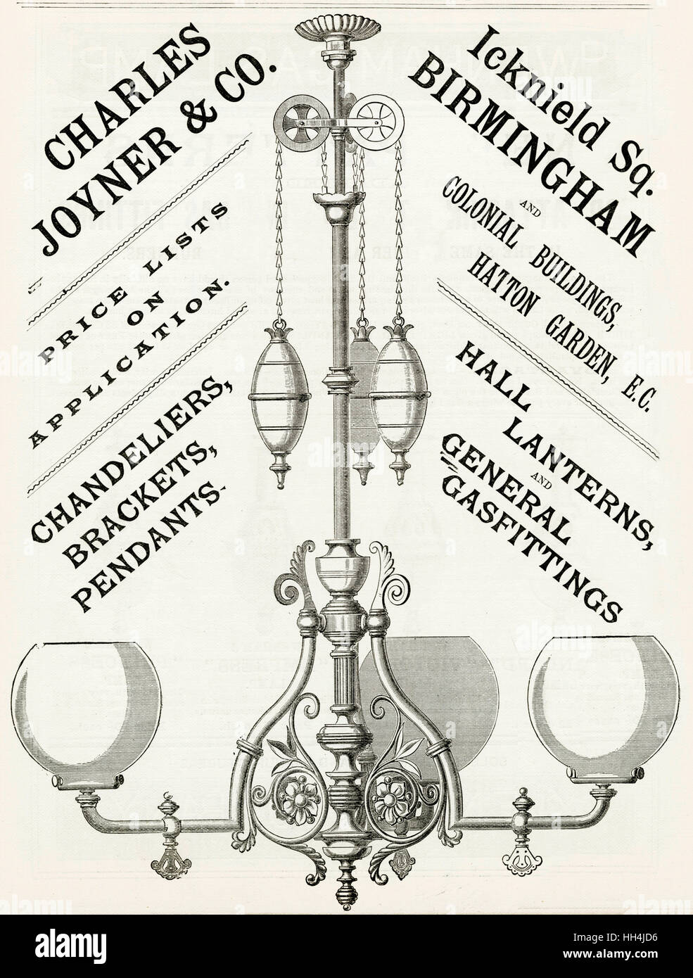 Advert for Charles Joyner & Co. lighting 1888 Stock Photo - Alamy