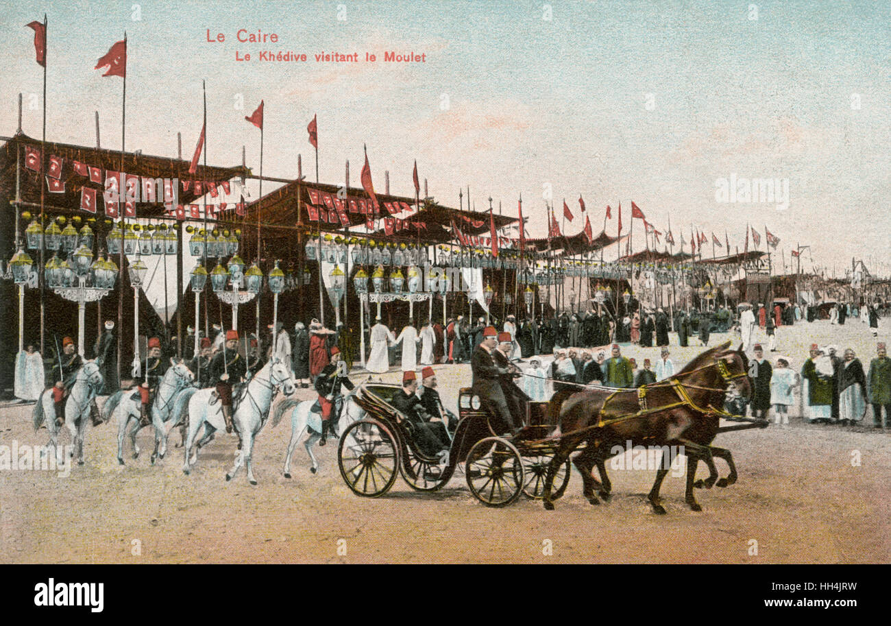 Visit of the Khedive the Mūled en-Nabi festivity in Cairo, Egypt, with ...