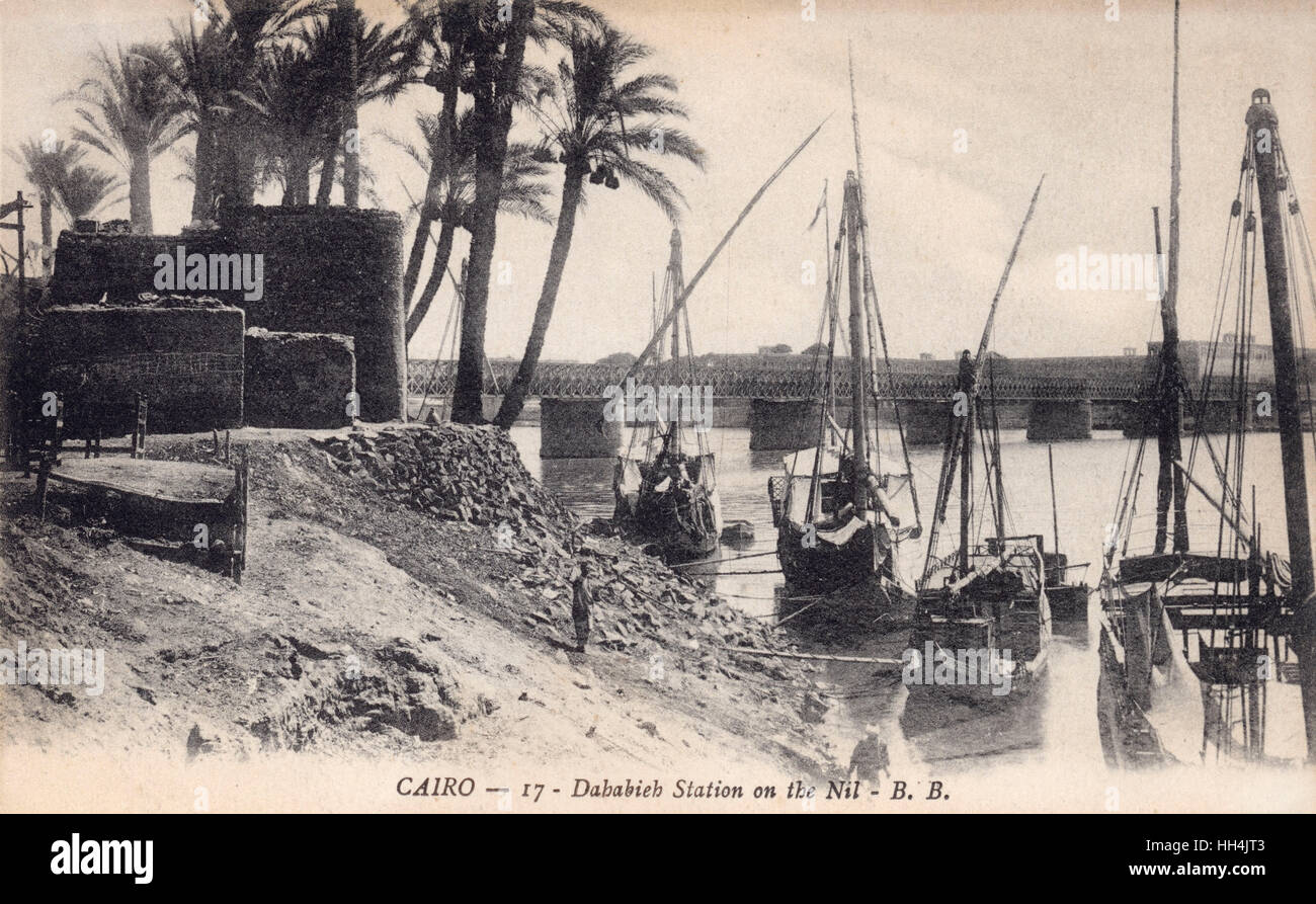 Landing stage of dahabieh boats at the Nile in Cairo, Egypt Stock Photo ...
