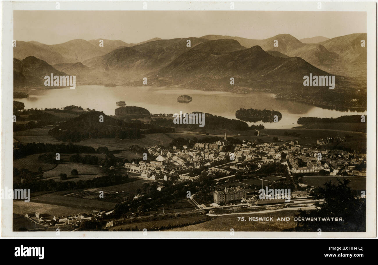 View of Keswick and Derwentwater, Lake District, Cumbria Stock Photo ...