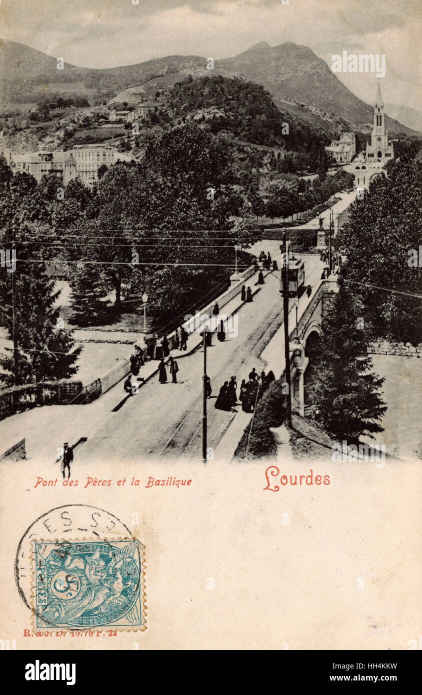 Pont de Peres and the Basilica - Lourdes, France Stock Photo - Alamy