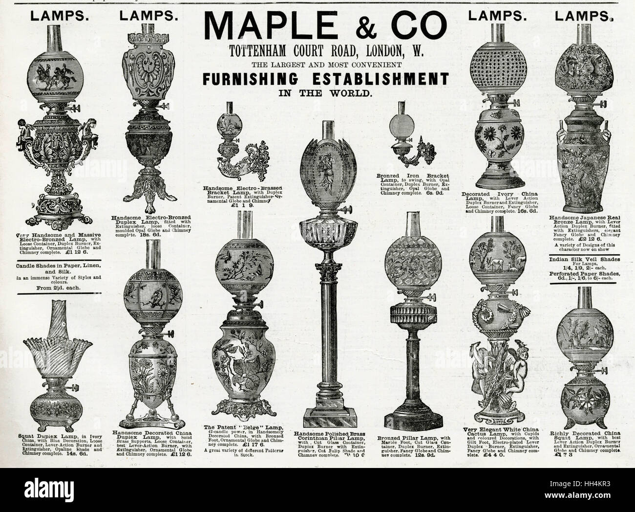 Advert for Maple & Co. lamps 1888 Stock Photo - Alamy