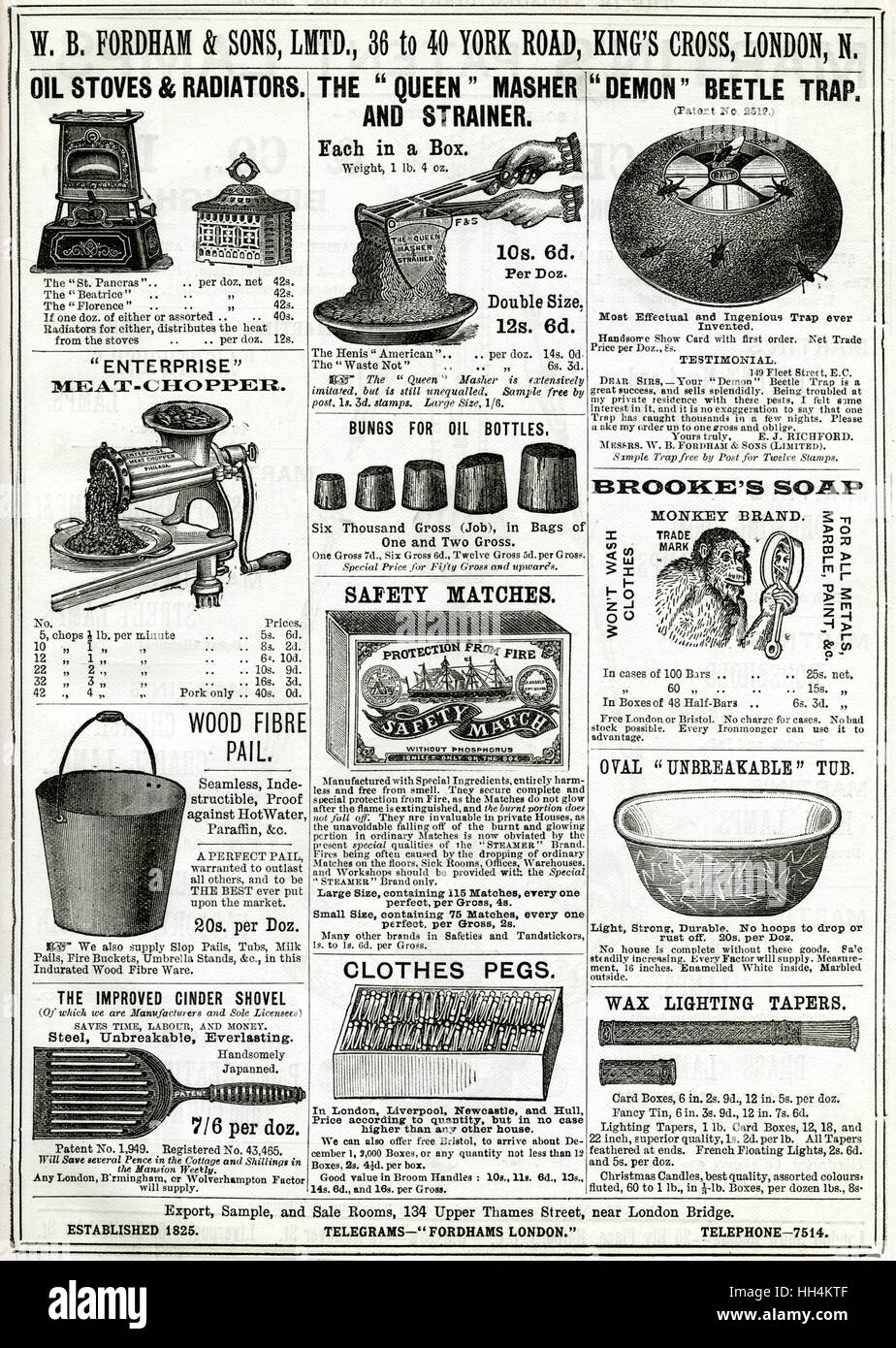Page of Victorian adverts for household items 1888 Stock Photo - Alamy