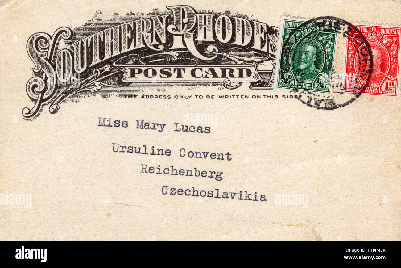 Postcard to Reichenberg, Czechoslovakia Stock Photo - Alamy