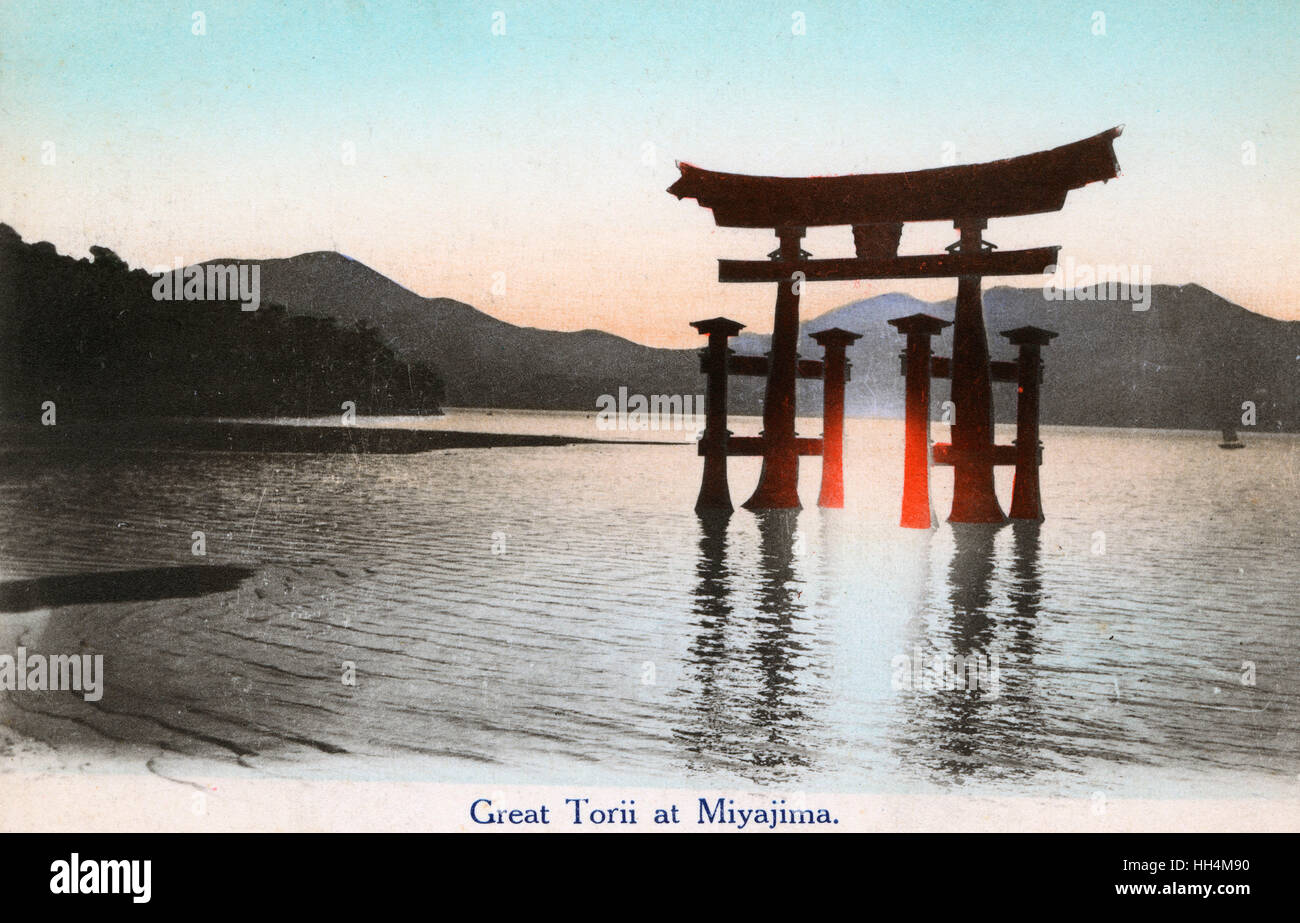 Famous floating Torii, Itsukushima Shrine, Japan - Evening Stock Photo ...