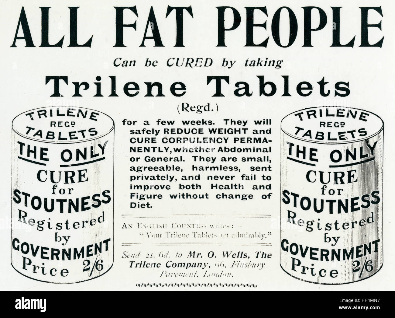 Advert for Trilene Tablets, weight loss 1898 Stock Photo - Alamy