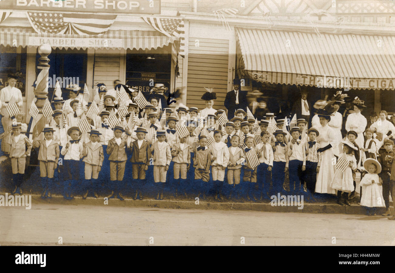 Group of adults and children with flags, USA Stock Photo - Alamy
