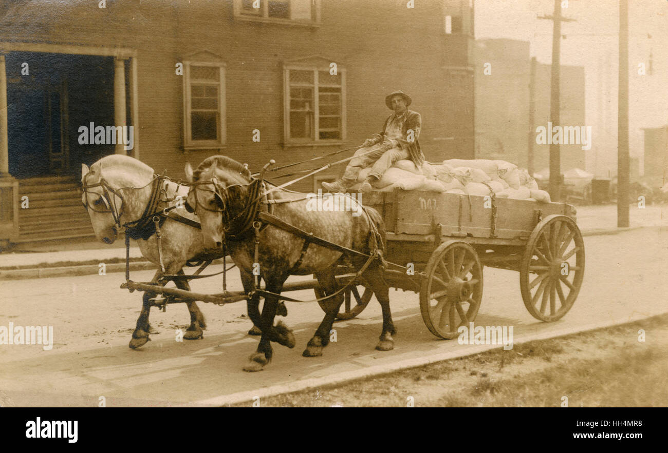 Horse-drawn flour cart, USA Stock Photo - Alamy