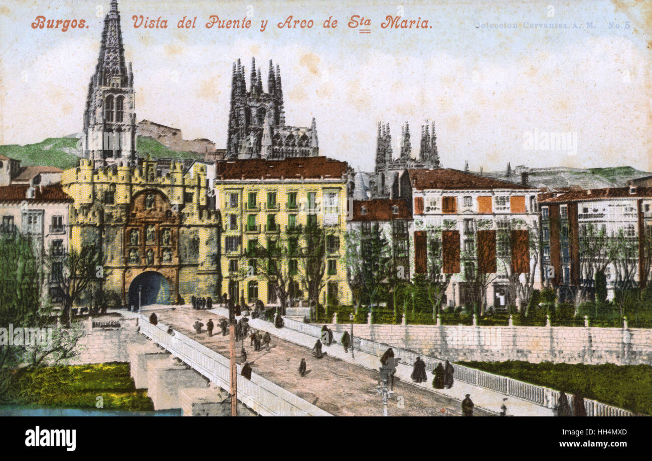 Burgos, Spain - The Bridge and Arch of Santa Maria Stock Photo - Alamy