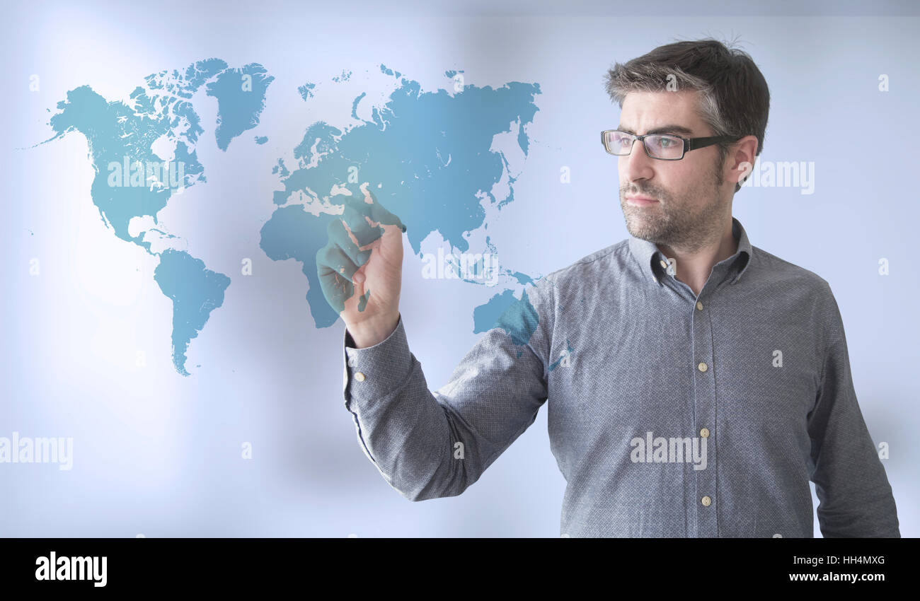 businessman touching world map hologram Stock Photo - Alamy businessman touching world map hologram Stock Photo - Alamy