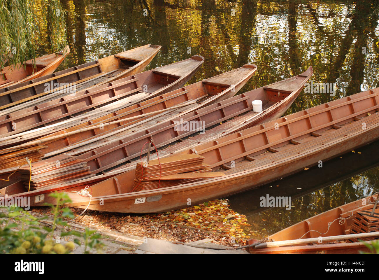 Punts on river Neckar near the Hoelderlin tower Tuebingen Baden ...