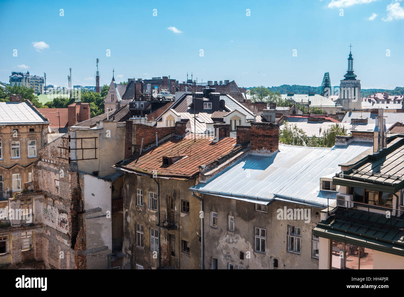 Town buildings and blue sky Stock Photo - Alamy