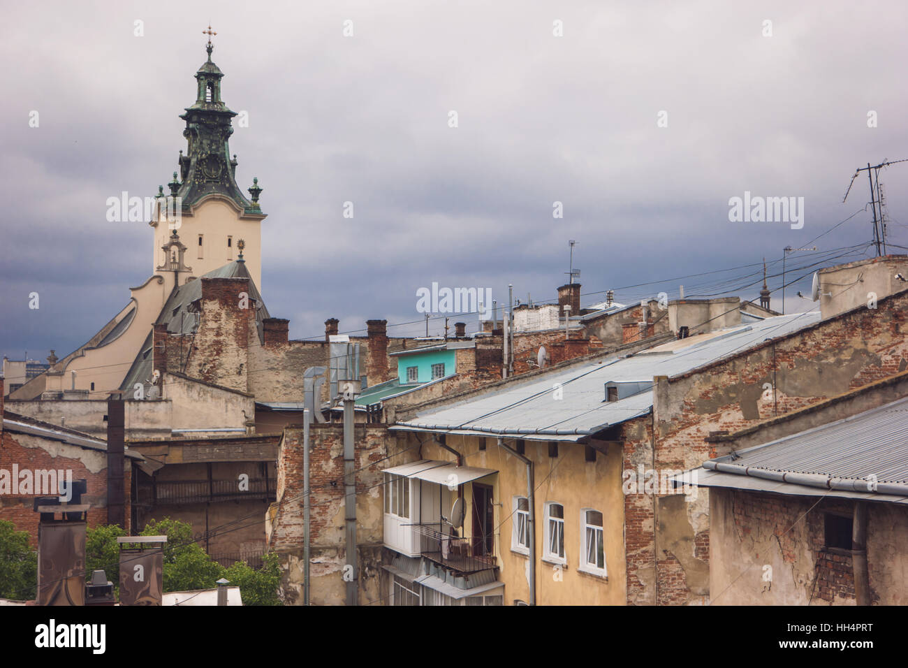 Rooftops and church tower Stock Photo - Alamy
