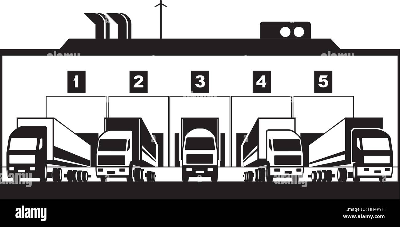 Trucks loading goods from warehouse - vector illustration Stock Vector ...
