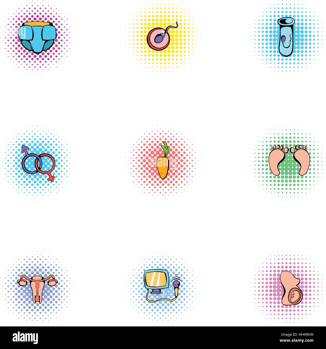 Kid in mother stomach icons set, pop-art style Stock Vector Image & Art ...