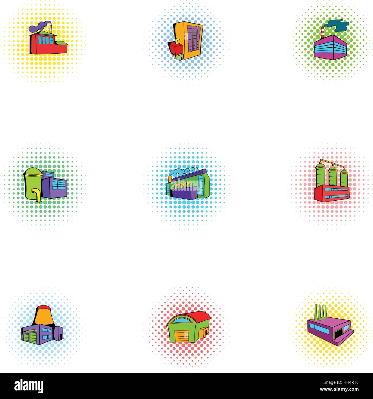 Industrial complex icons set, pop-art style Stock Vector Image & Art ...