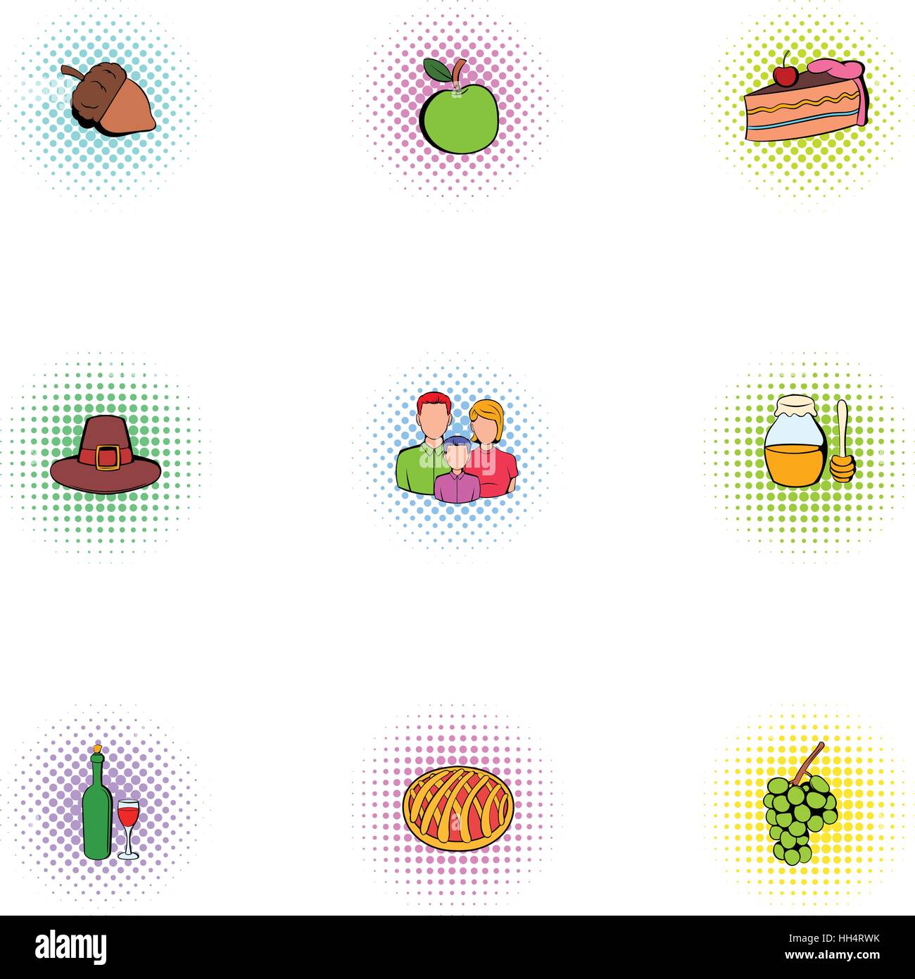 Thanksgiving feast icons set, pop-art style Stock Vector Image & Art ...