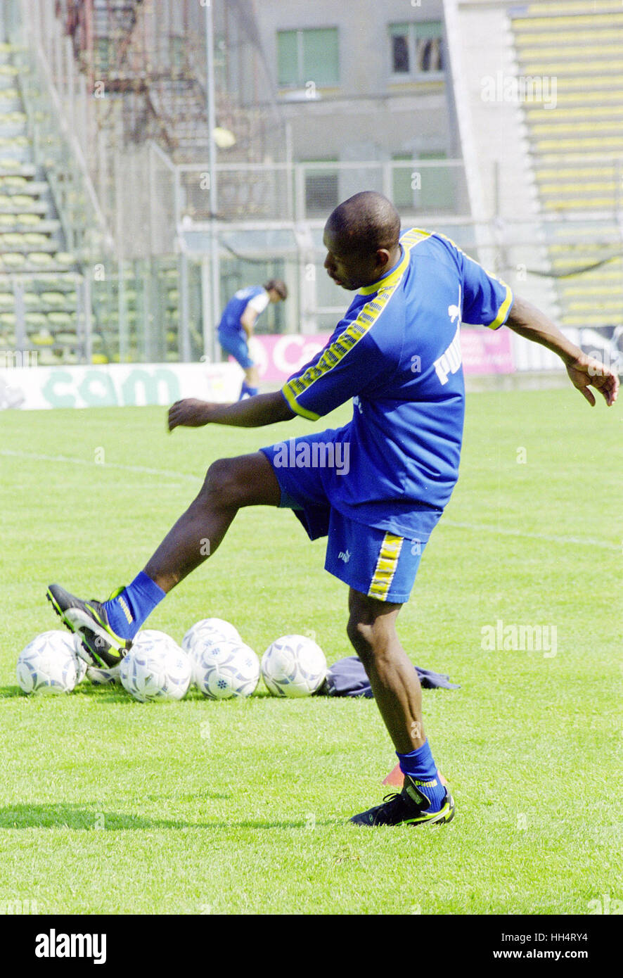 Colombian football player Faustino Asprilla training for Italian club ...