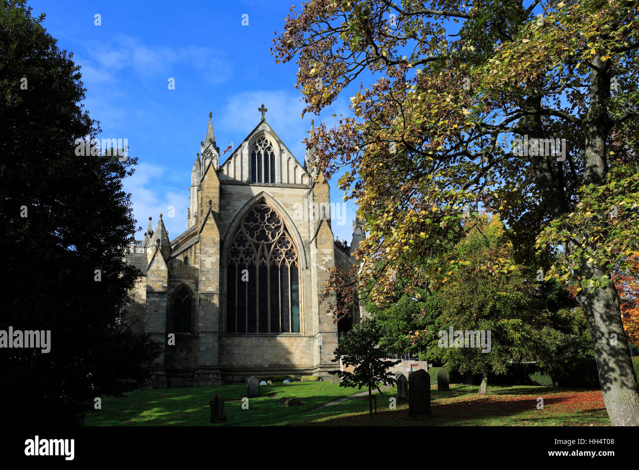Autumn colours; Ripon Cathedral; Ripon town; North Yorkshire; England ...