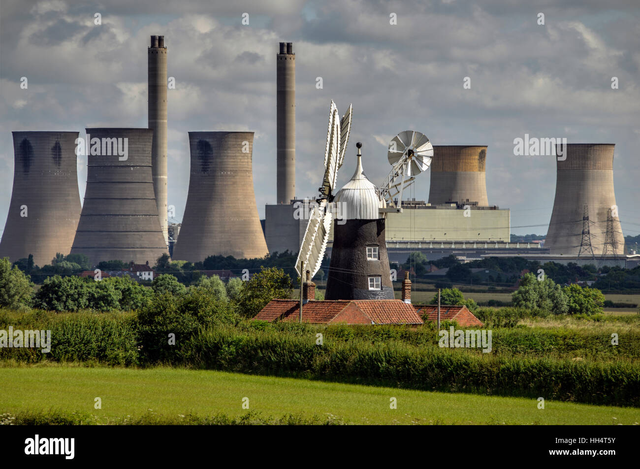 Leverton Windmill and West Burton Power Station (1 Stock Photo - Alamy