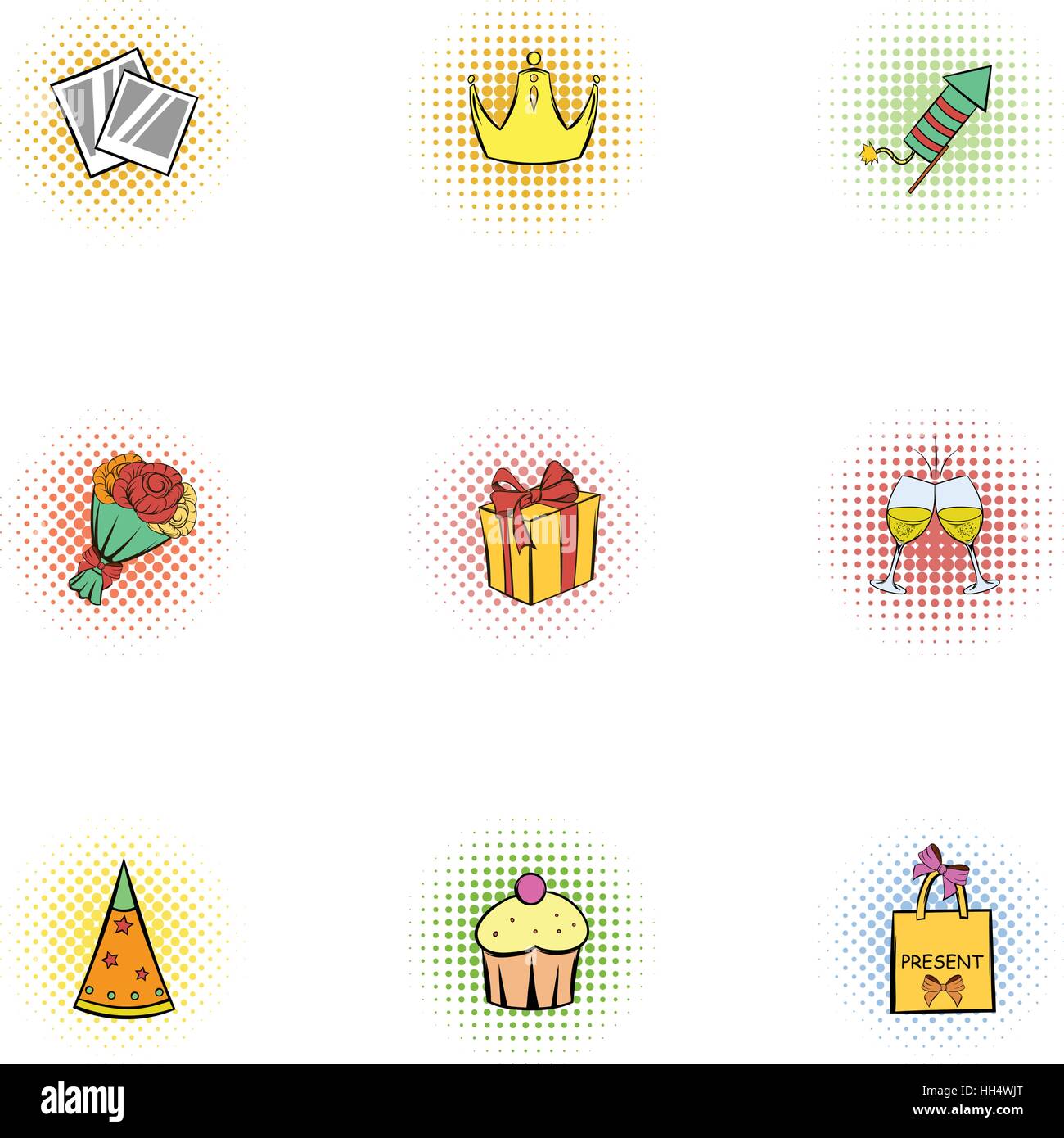 Holiday birthday icons set, pop-art style Stock Vector Image & Art - Alamy