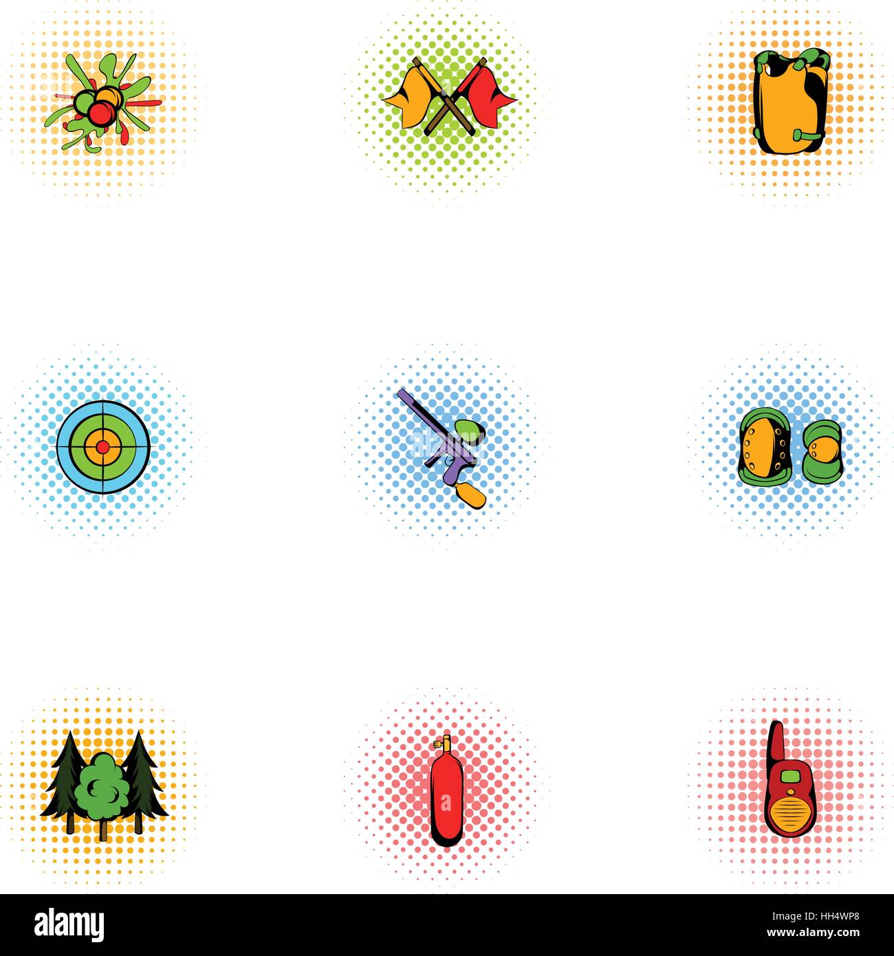 Competition paintball icons set, pop-art style Stock Vector Image & Art ...