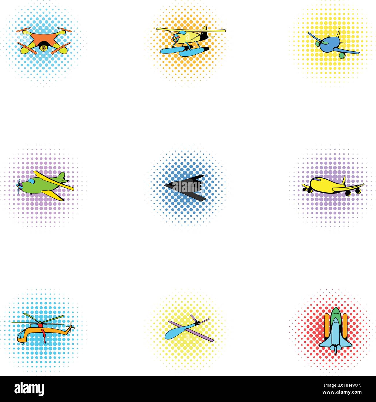Flying machine icons set, pop-art style Stock Vector Image & Art - Alamy