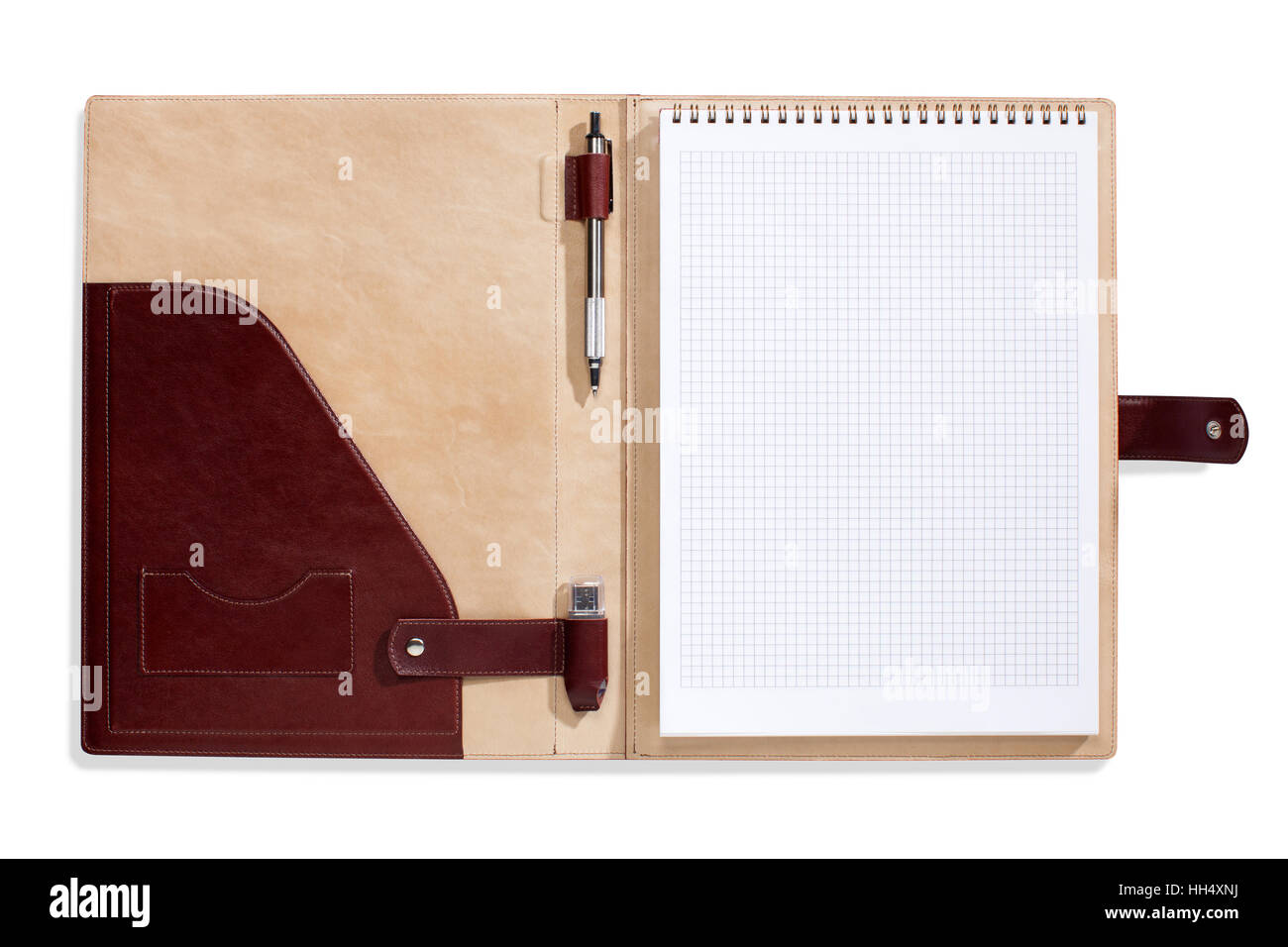 Spiral notepad in leather cover isolated on white Stock Photo - Alamy