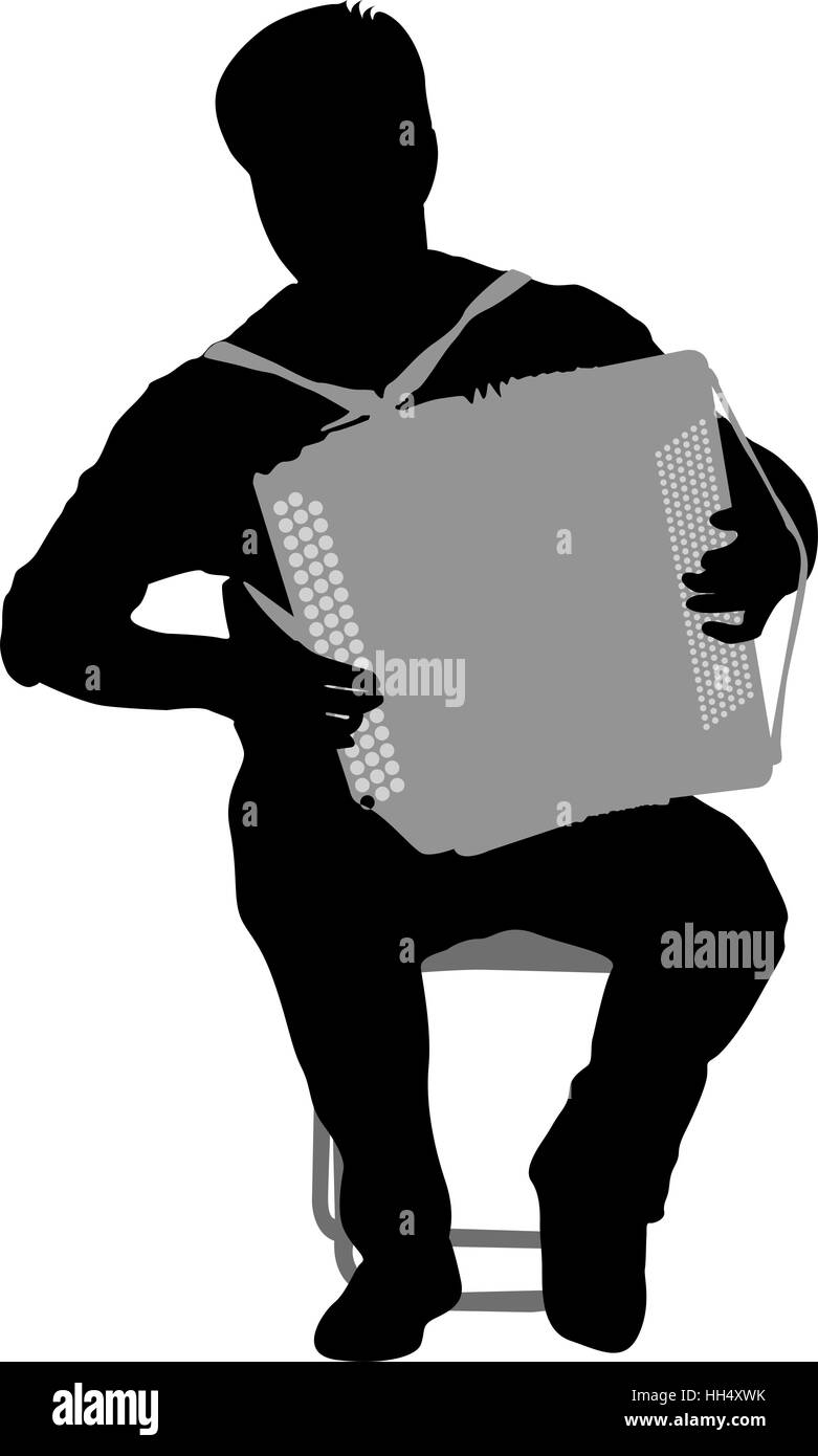 Silhouette musician, accordion player on white background, vector ...